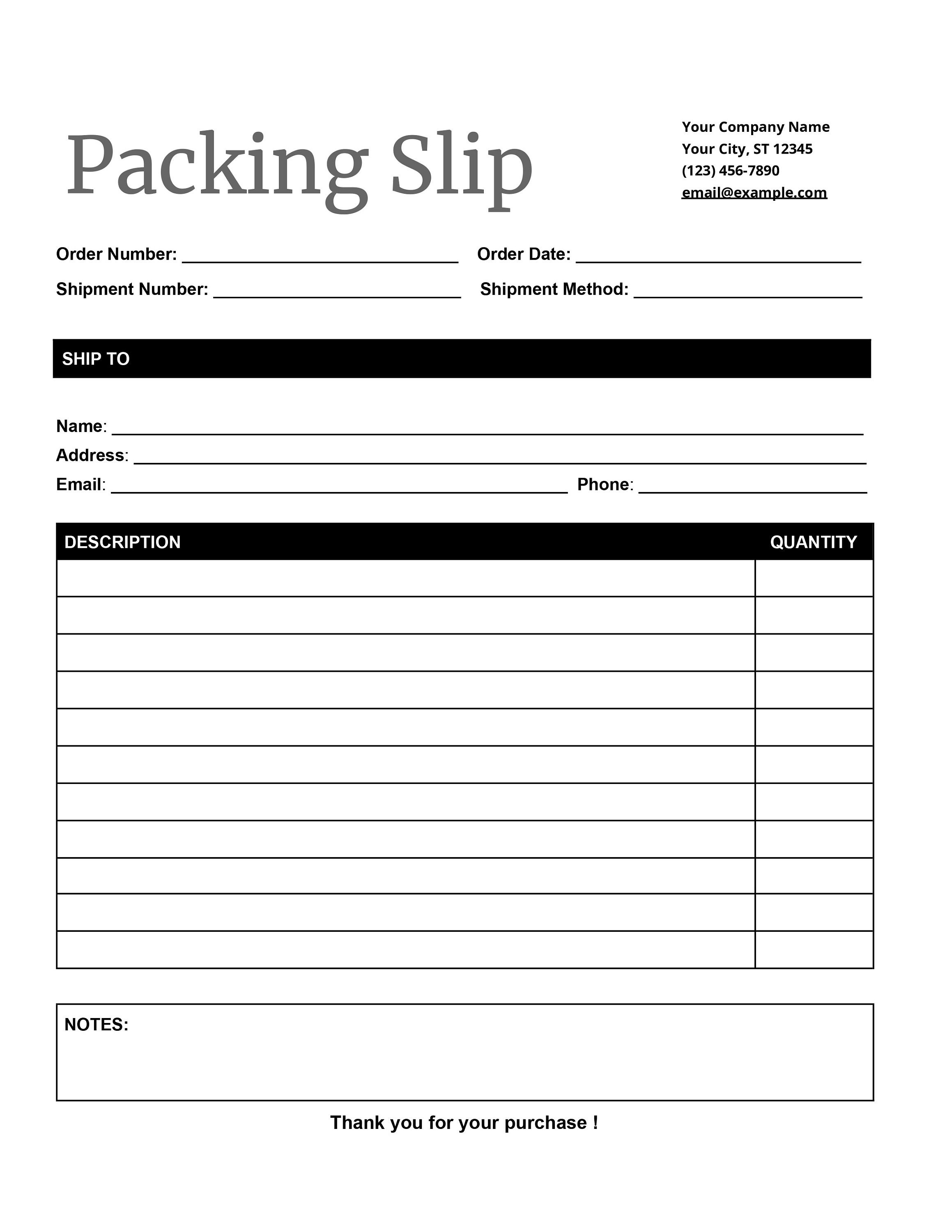 Printable Packing Slip Packing Receipt Shipping Slip Letter Size in ...