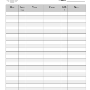 Printable Restaurant Table Reservation Form Restaurant Guest Table ...