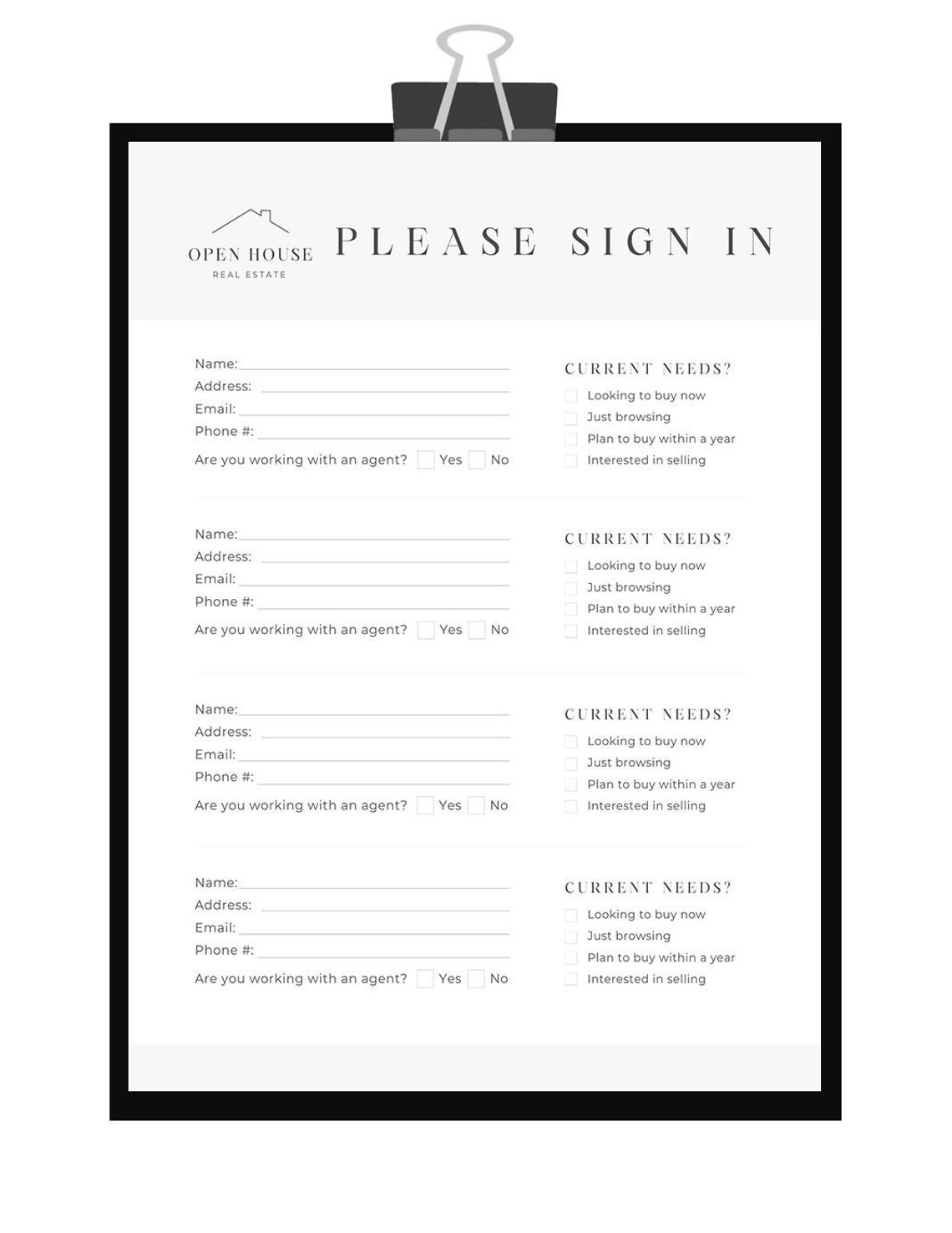 Realtor Open House Sign in Sheet Template, Instant Download Sign in ...