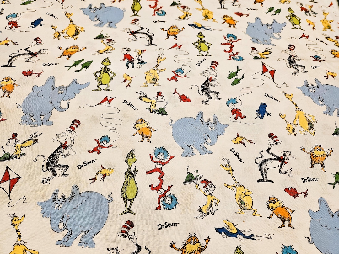 Dr. Seuss Characters on White Background Material is Sold by the Yard ...