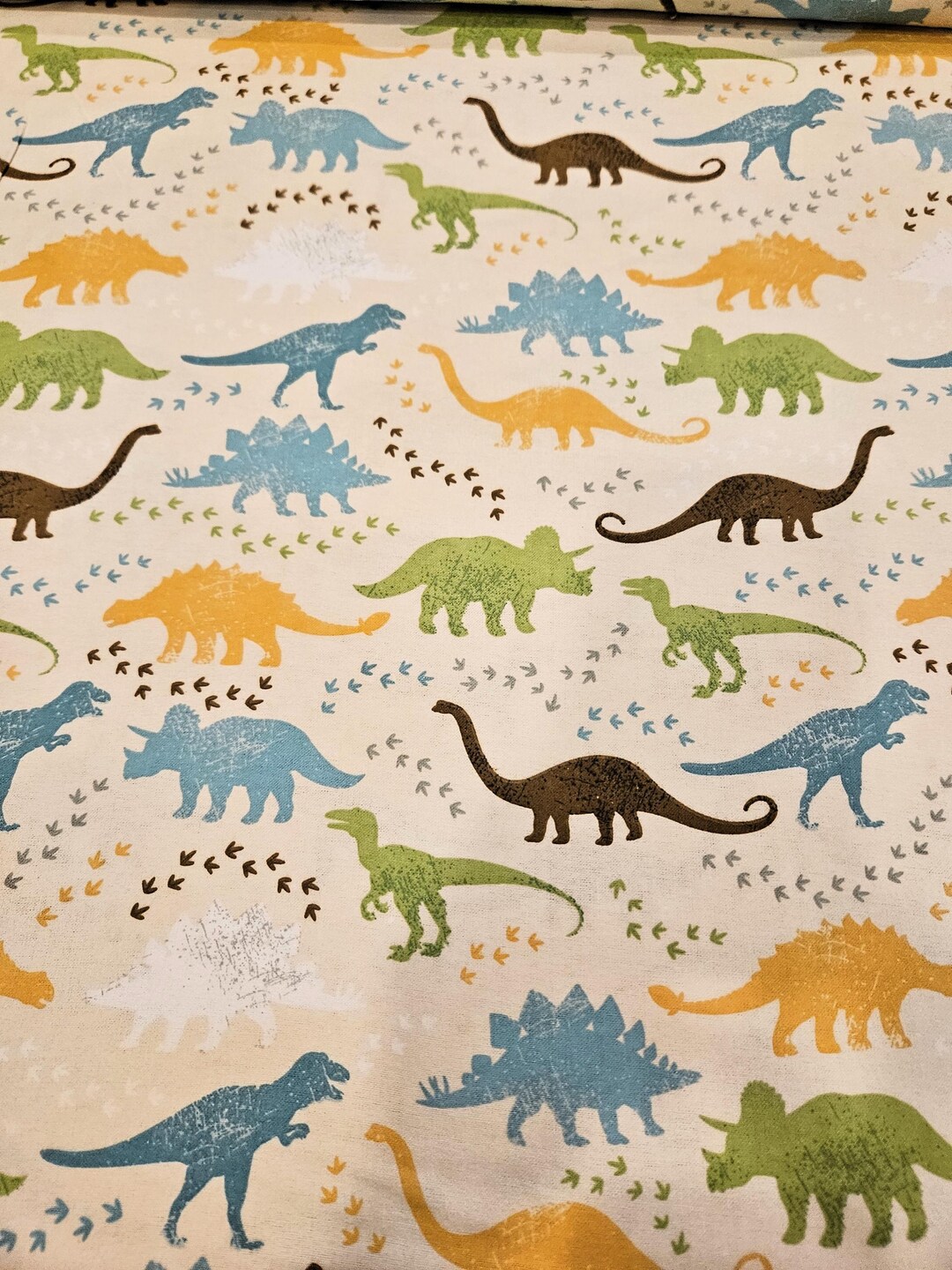 Dinosaurs FLANNEL Fabric on Beige is Priced by the Yard and is 100% ...