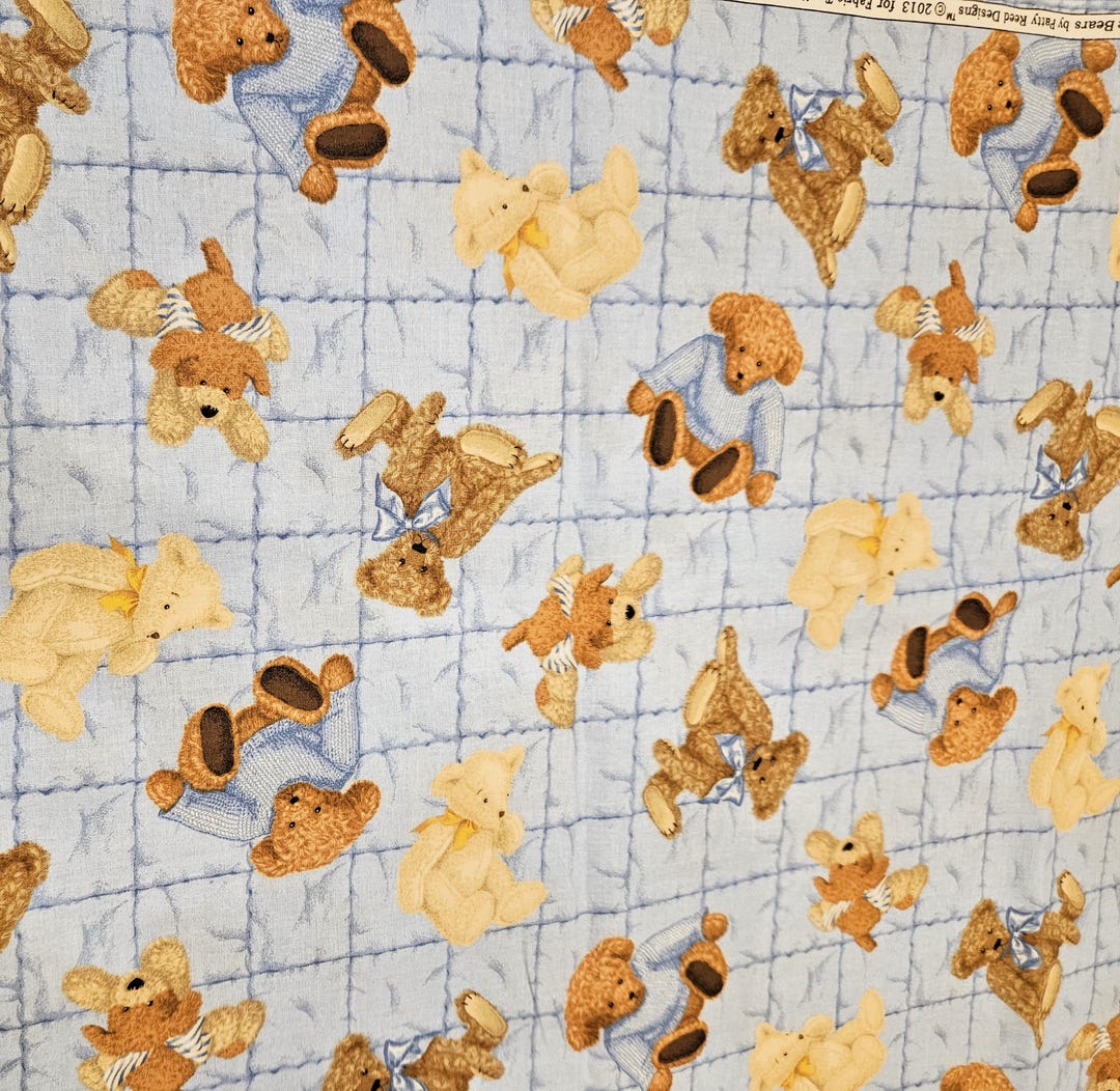 Teddy Bear Fabric: 100% Cotton, Blue Material - Sold by the Yard - Etsy
