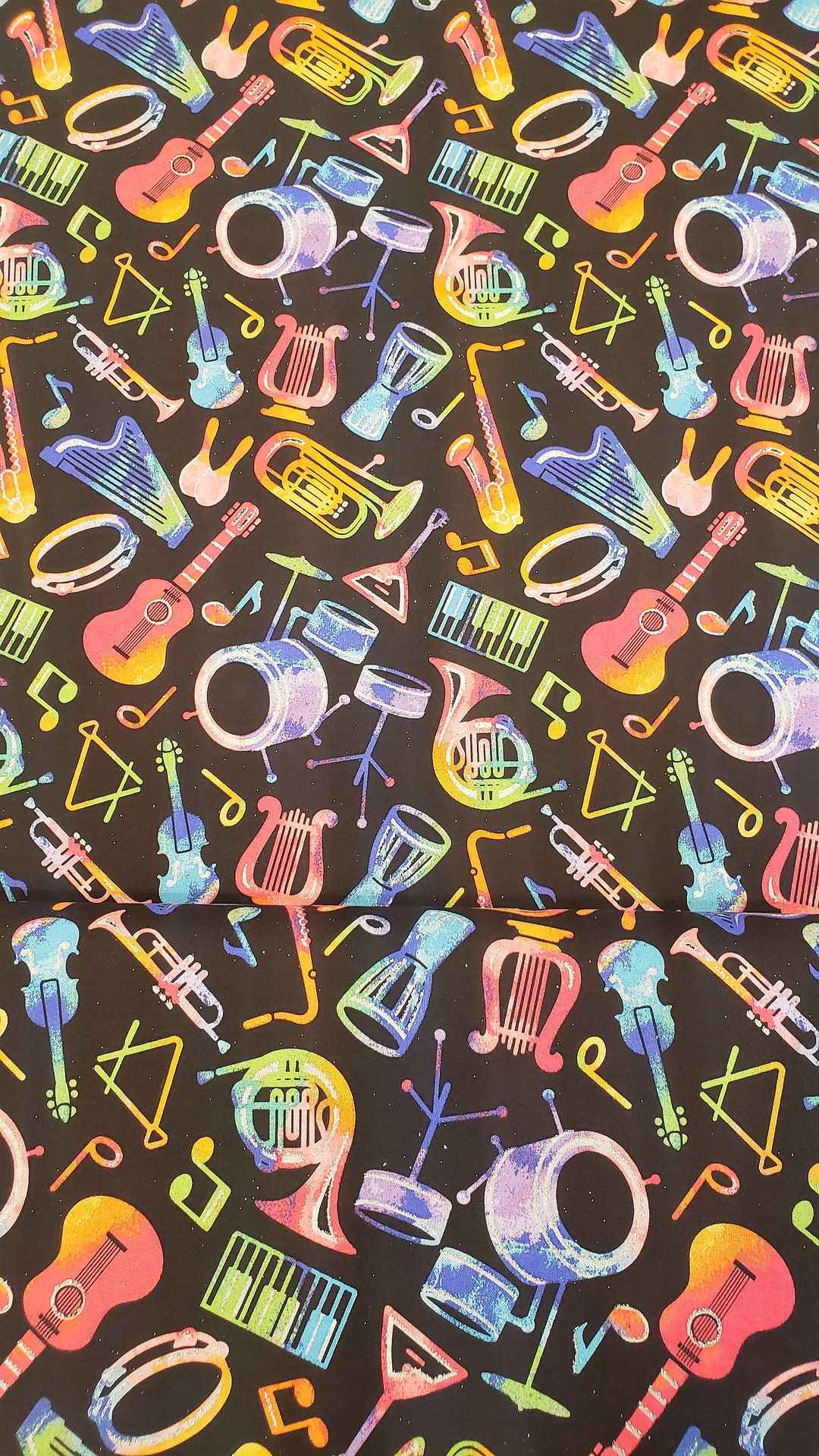Rainbow Musical Instruments Material by the Yard 100% Cotton - Etsy