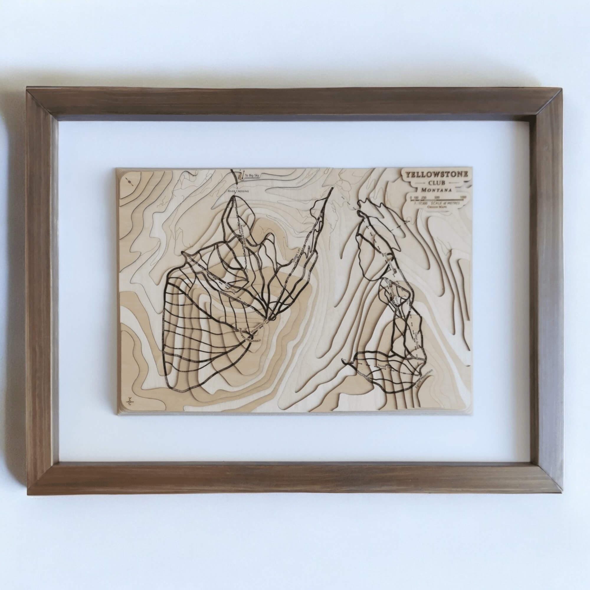 Yellowstone Ski Resort Trail Map | 3D Topographic Wooden Map | Framed ...