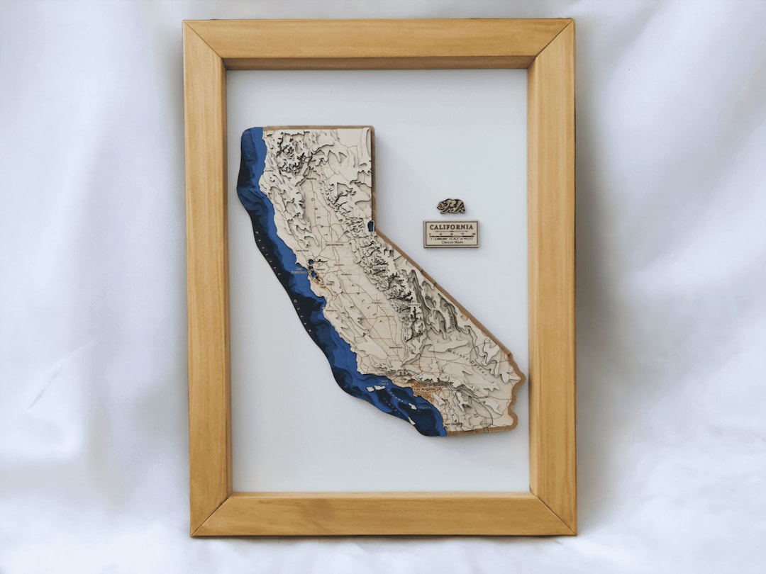 California State Map Wooden 3D Topographic Wall Art Framed - Etsy