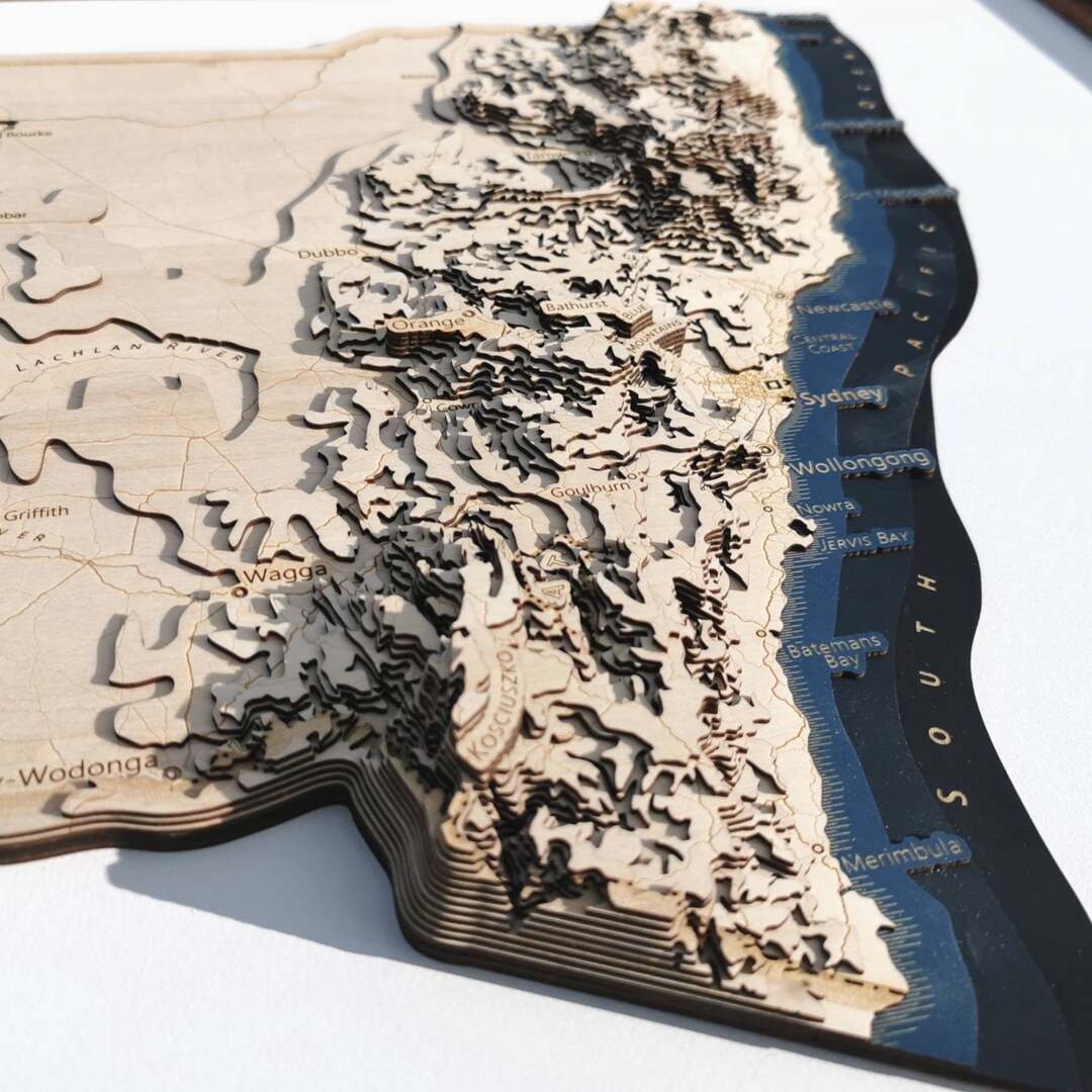 New South Wales Map Topographic Wooden Framed Australia - Etsy