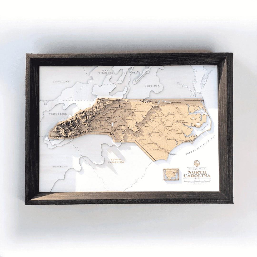 Framed Map Art North Carolina State Carved Wooden Contour Map - Etsy