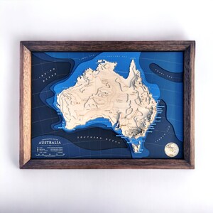 Australia Gift Map for Travelers and Tourists Topographic Wooden Framed ...