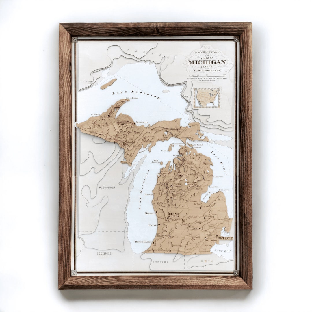 Michigan 3D Carved Unique Wooden Map Gift - Etsy