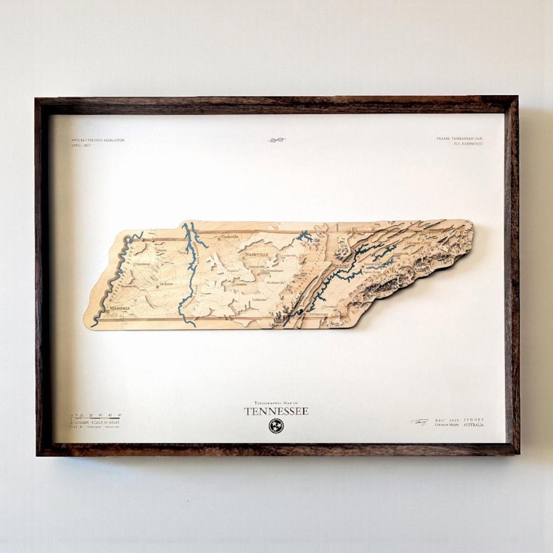 Tennessee State Map Wooden 3D Topographic Wall Art Framed - Etsy