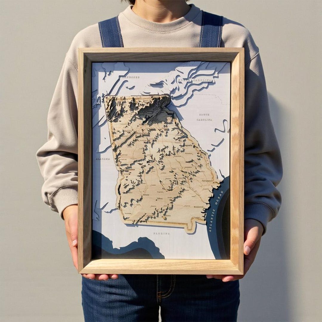 Georgia 3D Carved Wooden Topographic State Map Art Framed USA - Etsy