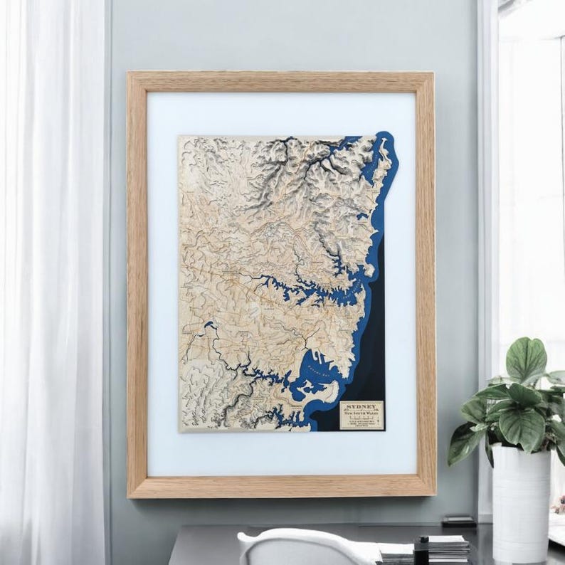 Sydney 3D Topographic Map | Carved Wooden Framed Art | Travel Australia ...