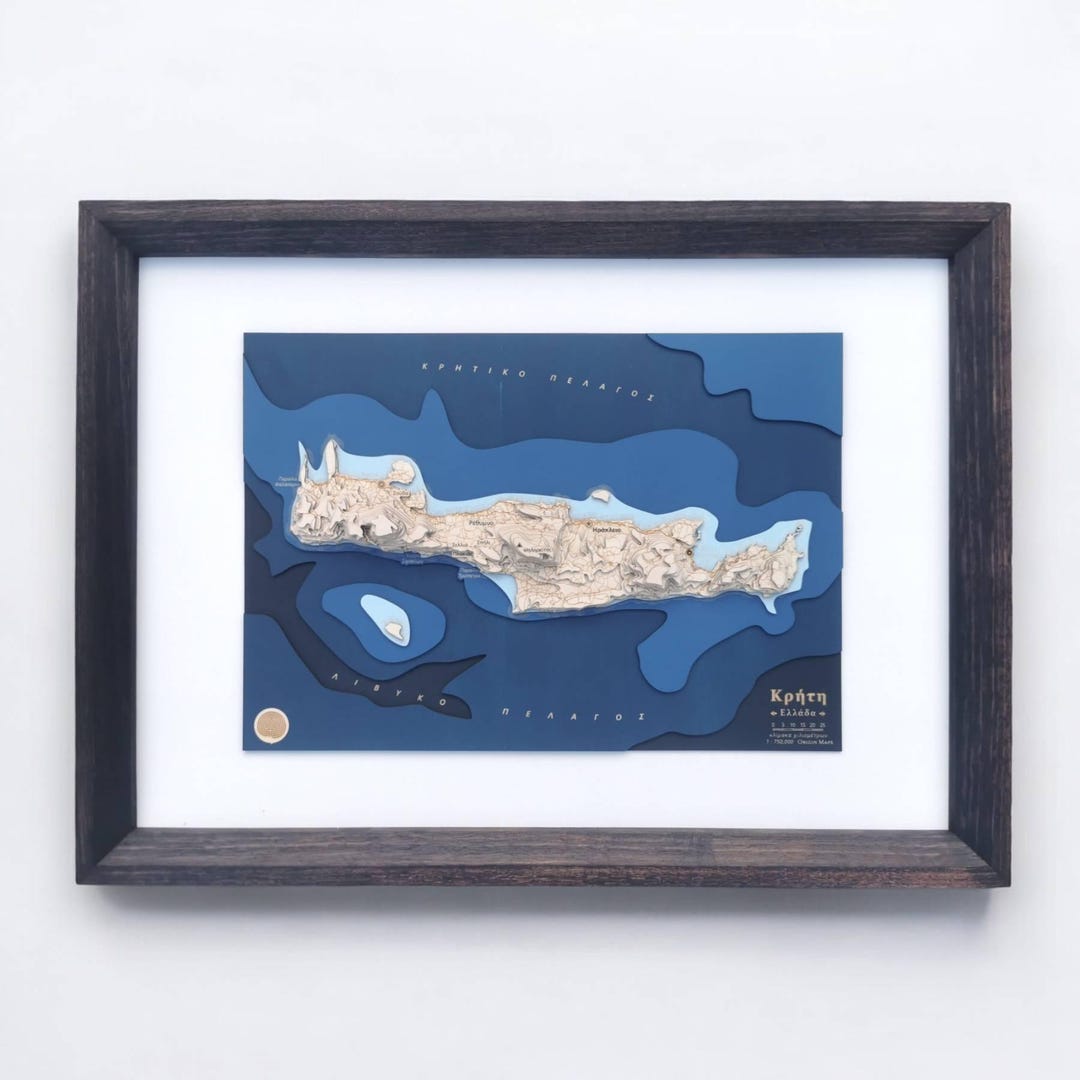 Crete Greece Gift Map Wooden Topographic Cultural Decor - Etsy UK