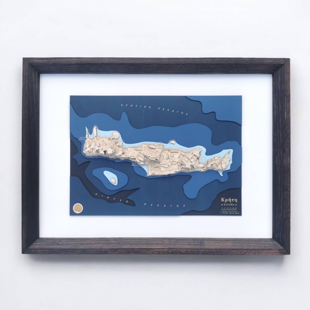 Crete Greece Gift Map Wooden Topographic Cultural Decor - Etsy