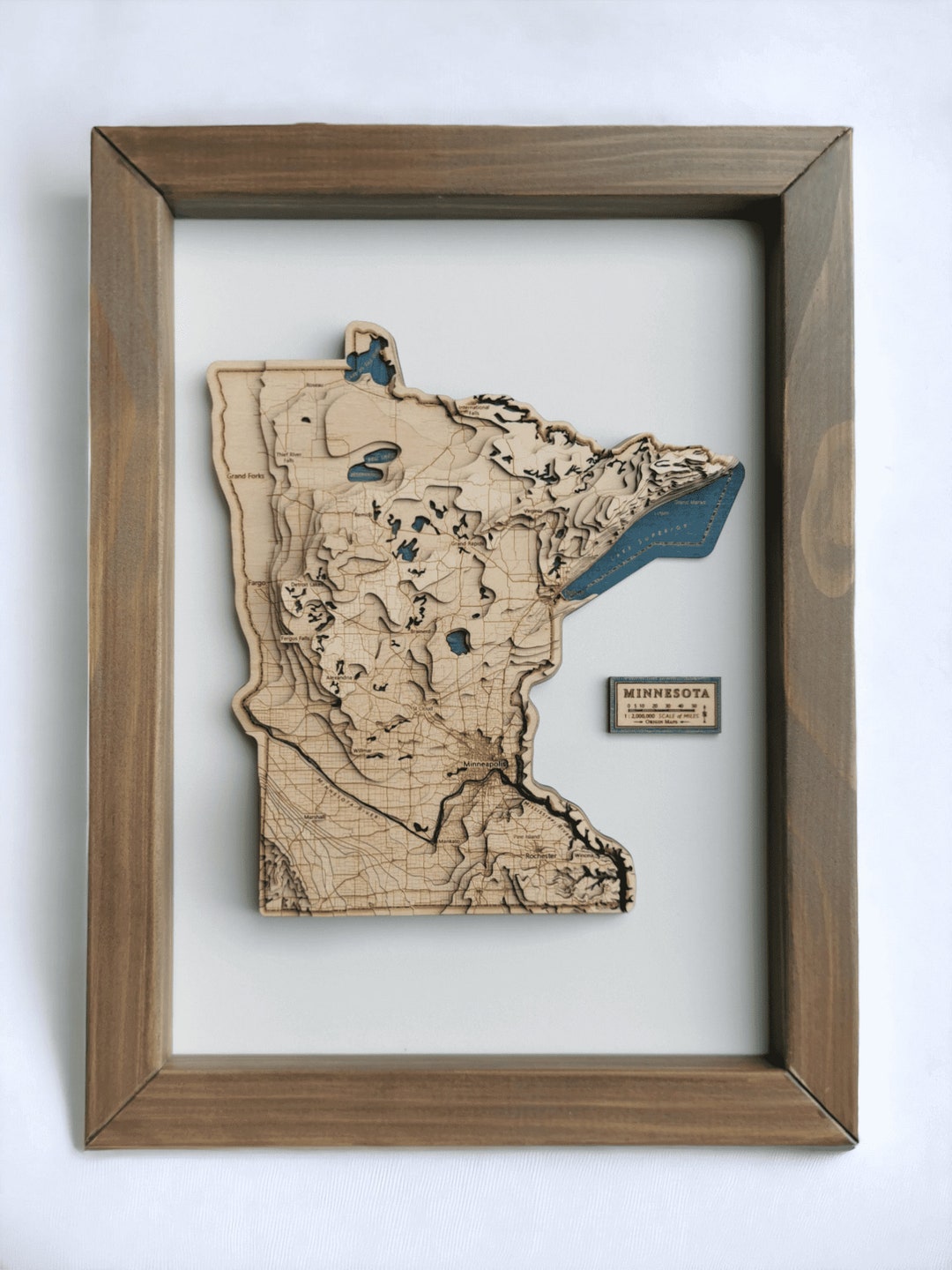 Minnesota State Map Wooden 3D Topographic Wall Art Framed - Etsy