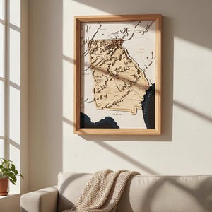 Georgia 3D Carved Wooden Topographic State Map Art Framed USA - Etsy