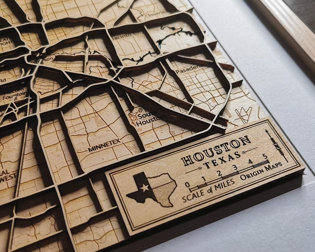 Houston Texas Wooden Framed Bespoke Map Art Unique Gift - Etsy