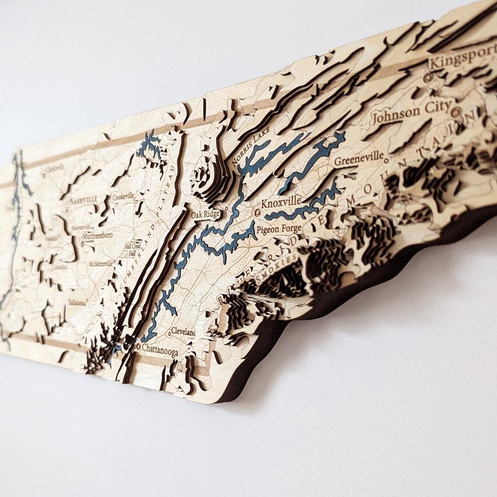 Tennessee State Map Wooden 3D Topographic Wall Art Framed - Etsy
