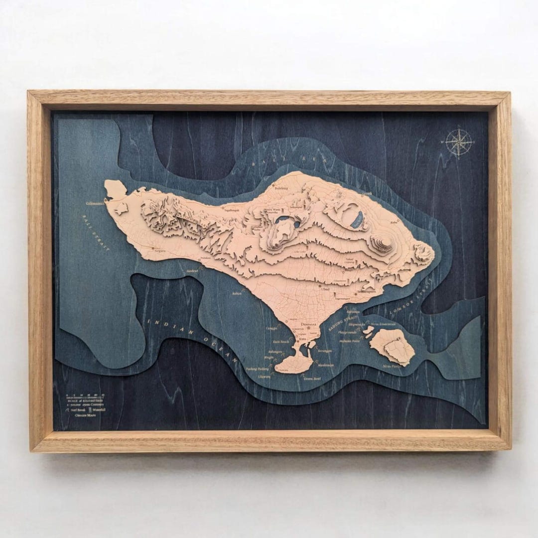 Bali Wooden Topographic Map | 3D Raised Relief, Anniversary Gift - Etsy