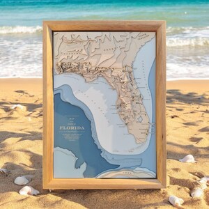 Florida Wooden Map Art Gift Unique Topographic Contour 3D State Map - Etsy