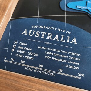 Australia Gift Map for Travelers and Tourists Topographic Wooden Framed ...