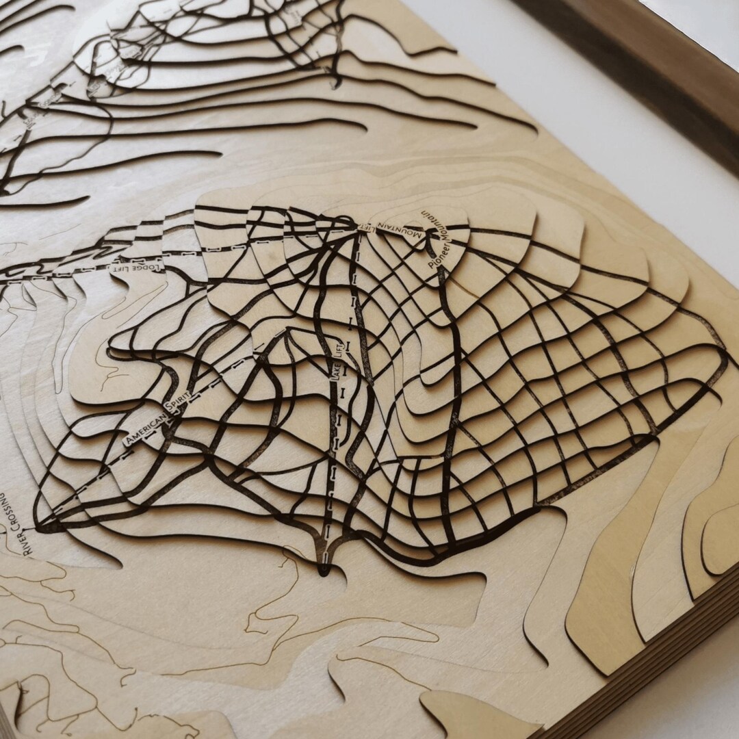 Yellowstone Ski Resort Trail Map | 3D Topographic Wooden Map | Framed ...