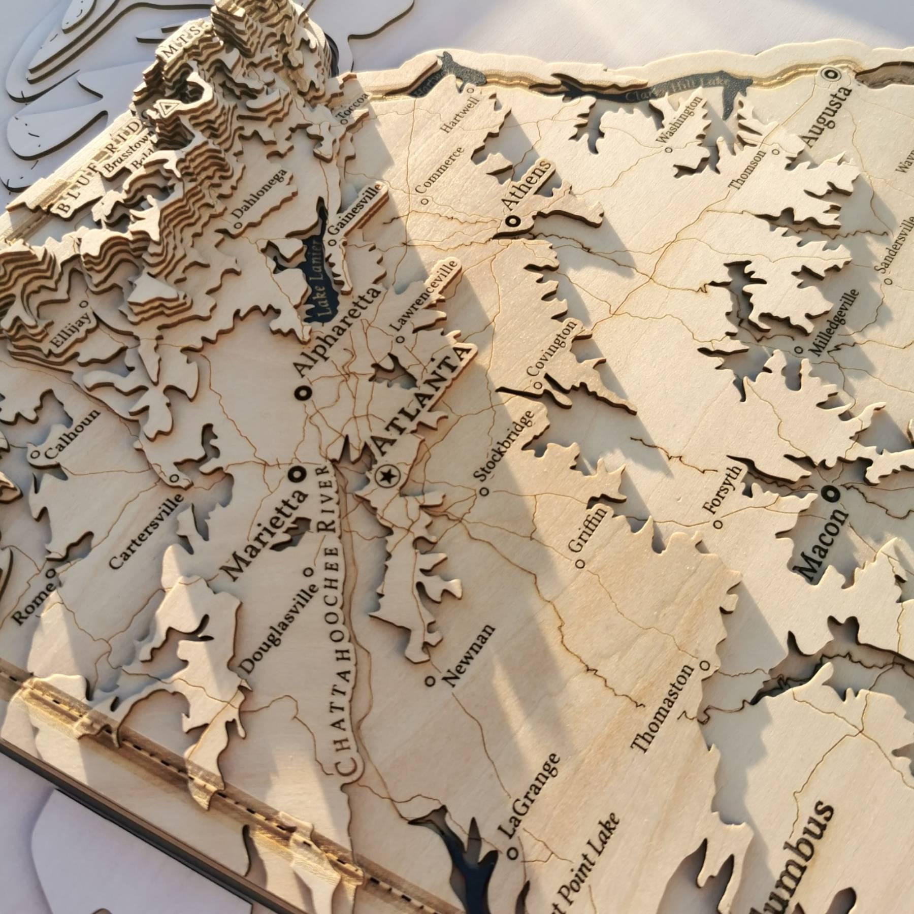 Georgia 3D Carved Wooden Topographic State Map Art Framed USA - Etsy