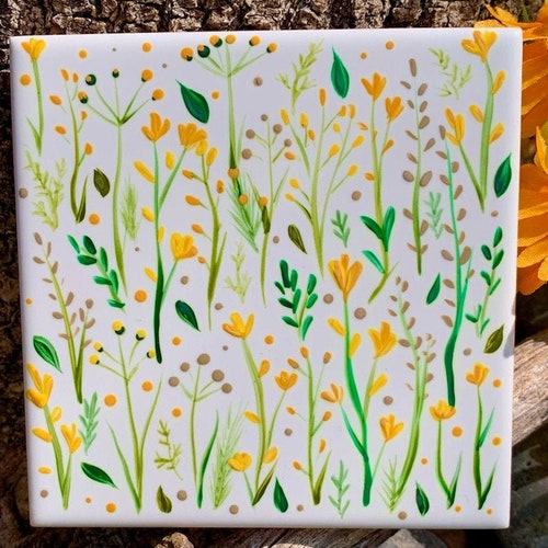 Tea Garden Hand Painted Ceramic Tile/ Wall Art/ Home Decor - Etsy
