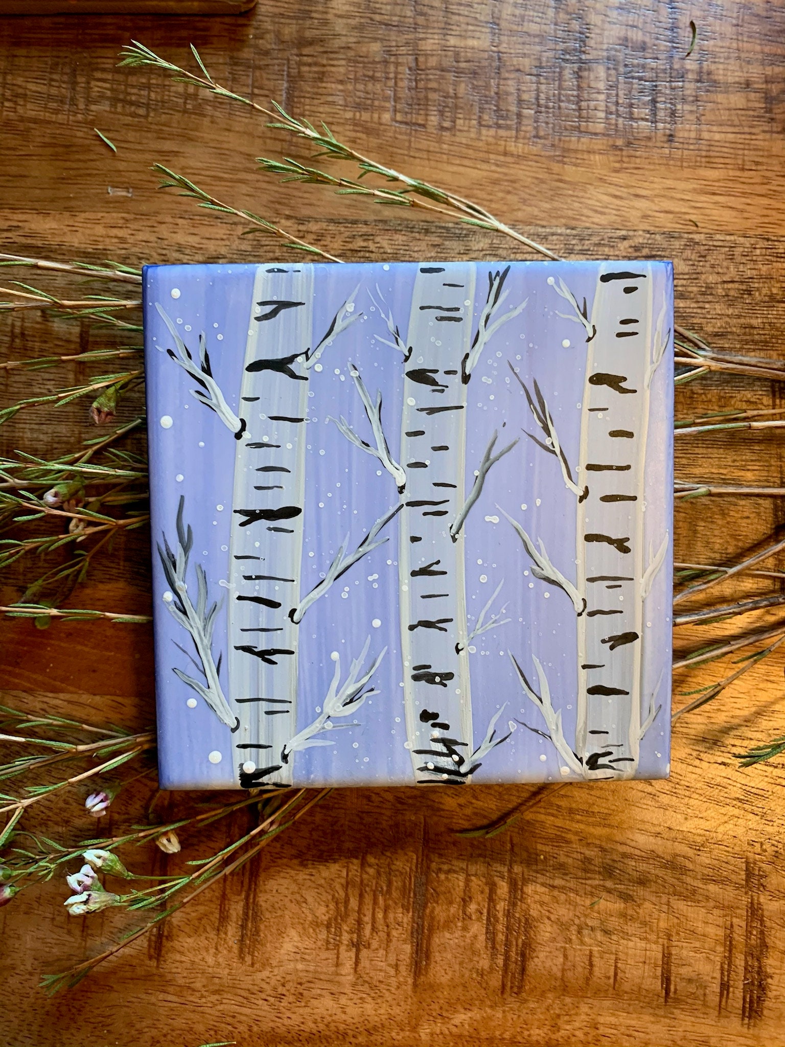 Winter Birch Hand Painted Ceramic Tile/ Ornament/ Wall Art/ Home Decor ...