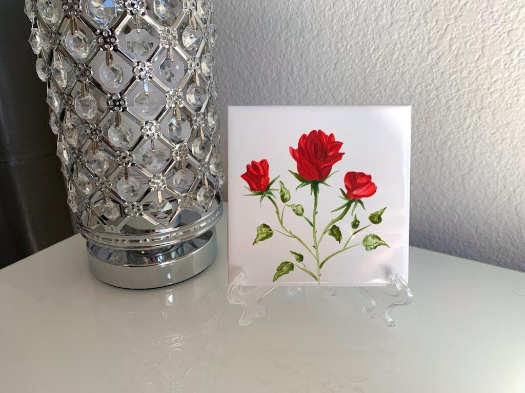 Red Roses Hand Painted Ceramic Tile/ Ornament/ Wall Art/ Home | Etsy