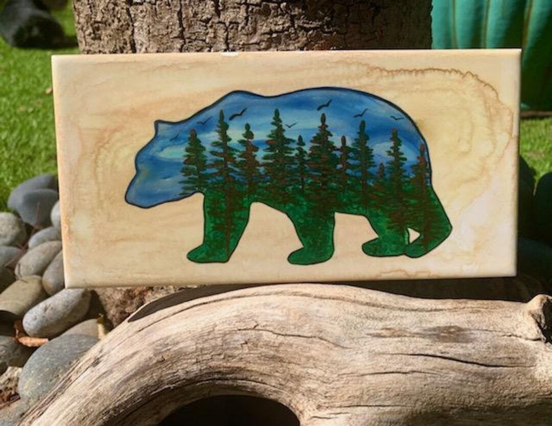 Bear Engraving Hand Painted Ceramic Tile/ Wall Art/ Home Decor - Etsy