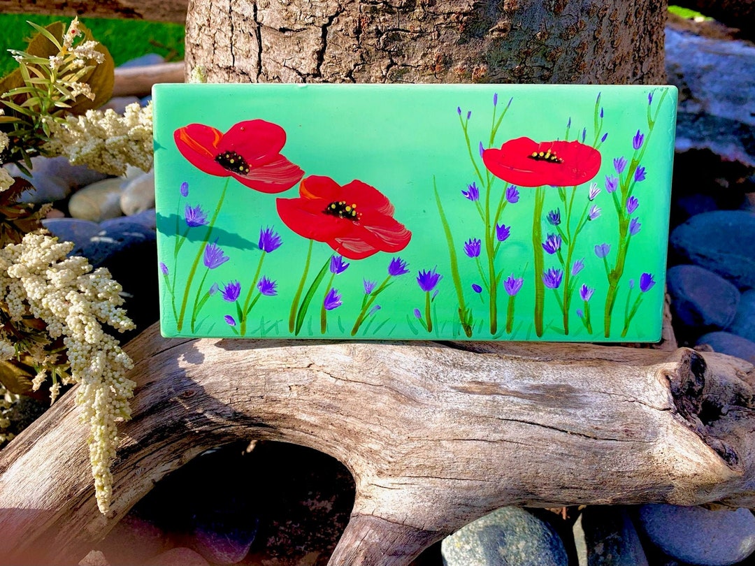 Poppy Garden Hand Painted Ceramic Tile/ Wall Art/ Home Decor - Etsy