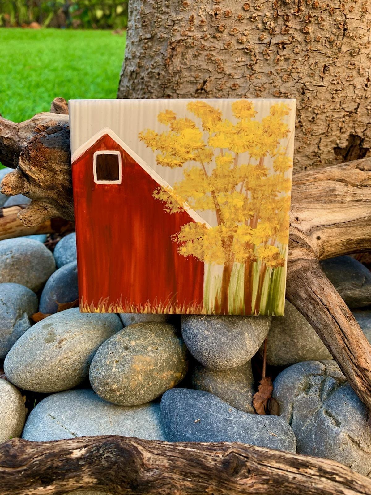 Red Barn Hand Painted Ceramic Tile/ Ornament/ Wall Art/ Home Decor - Etsy