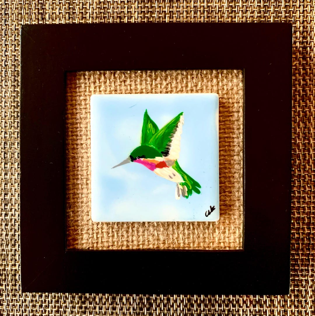Mini Hummingbird in Flight With Frame Hand Painted Ceramic Tile/ Wall ...