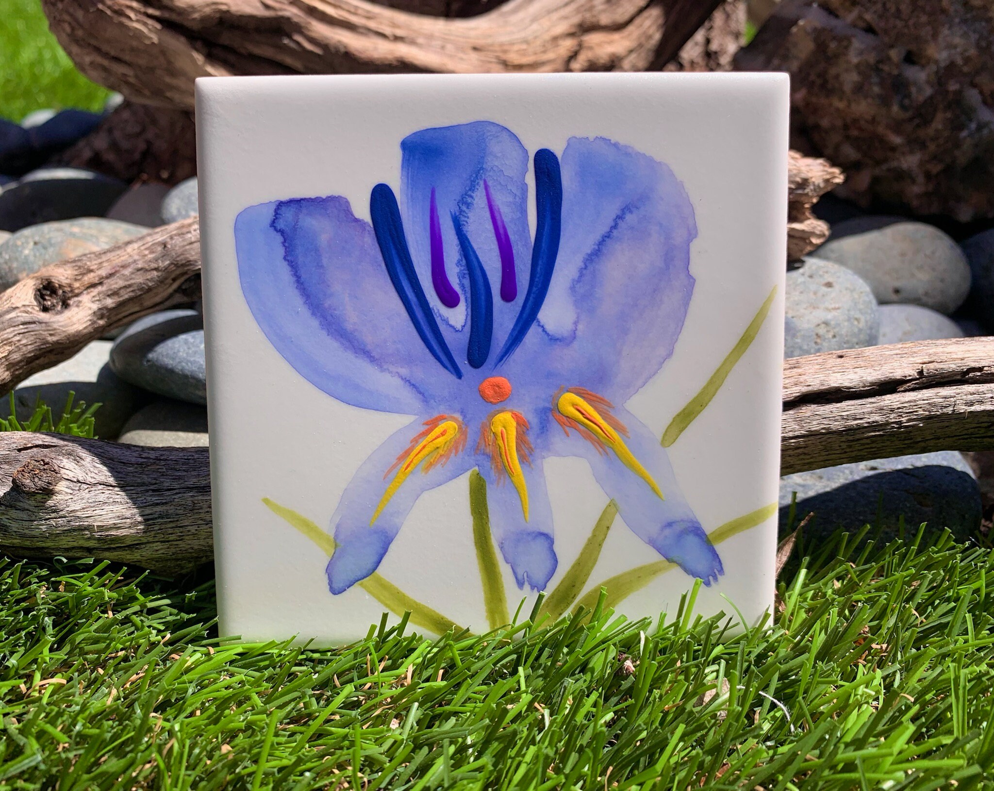 Iris Hand Painted Ceramic Tile/ Ornament/ Wall Art/ Home Decor | Etsy