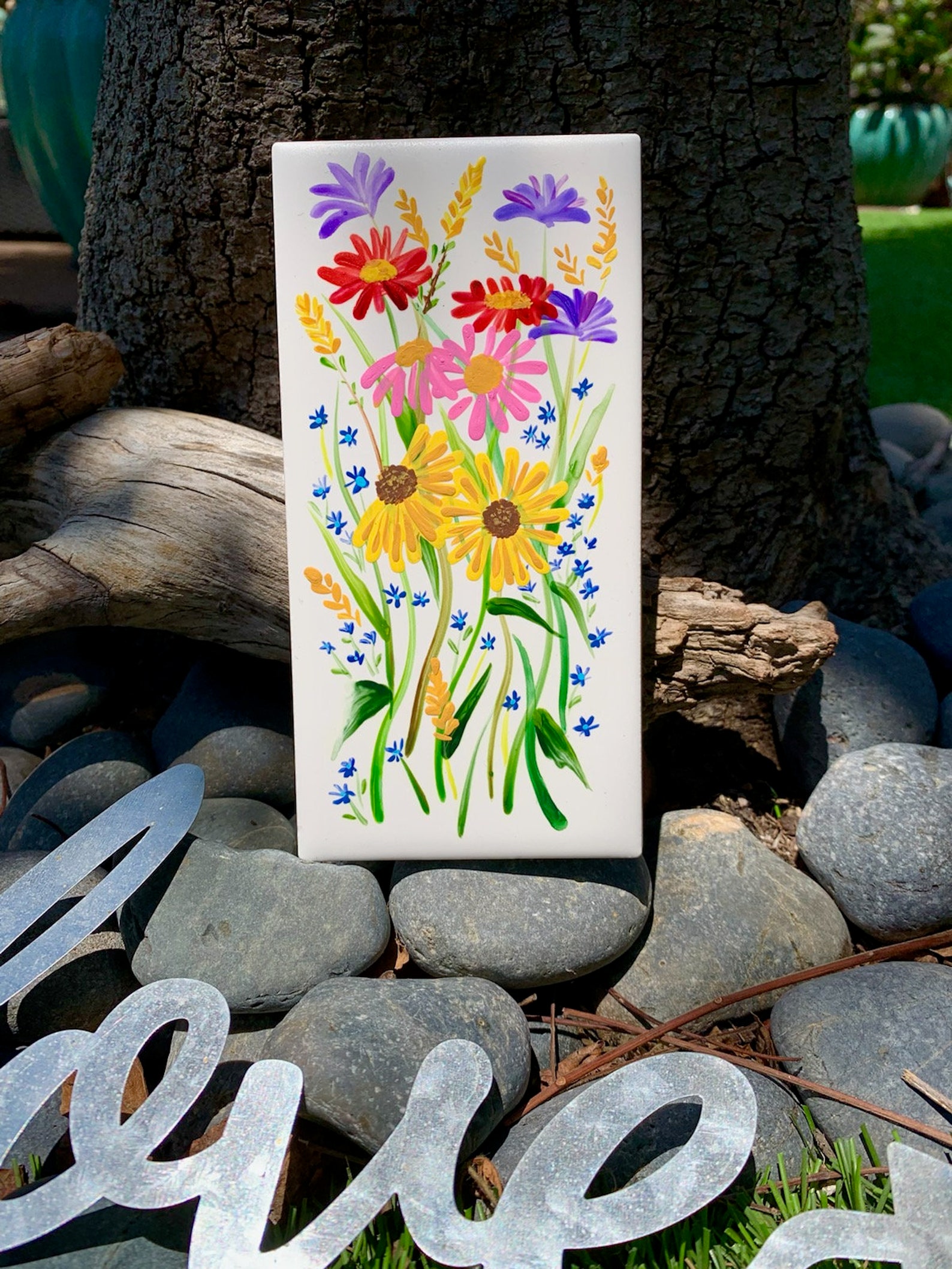Wildflower Bouquet Hand Painted Ceramic Tile/ Wall Art/ Home Decor - Etsy