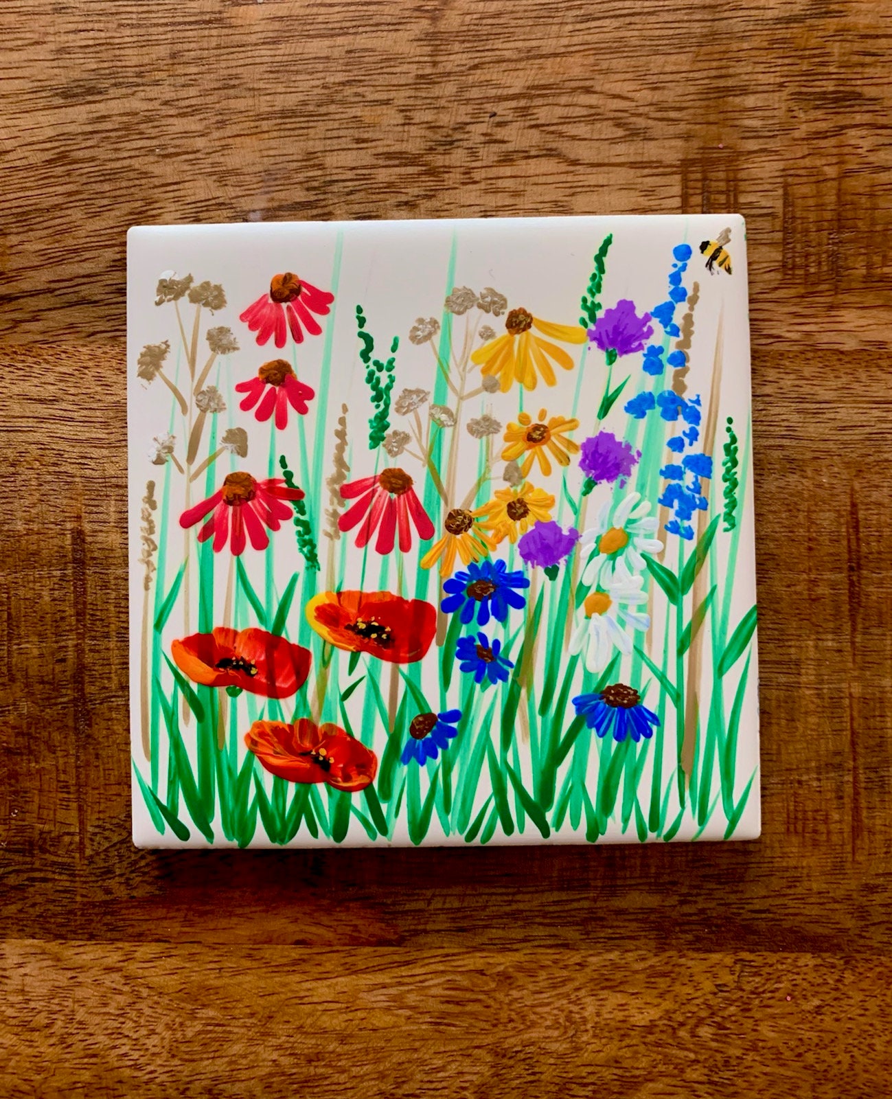 Bumblebee in Flower Garden Hand Painted Ceramic Tile/ - Etsy