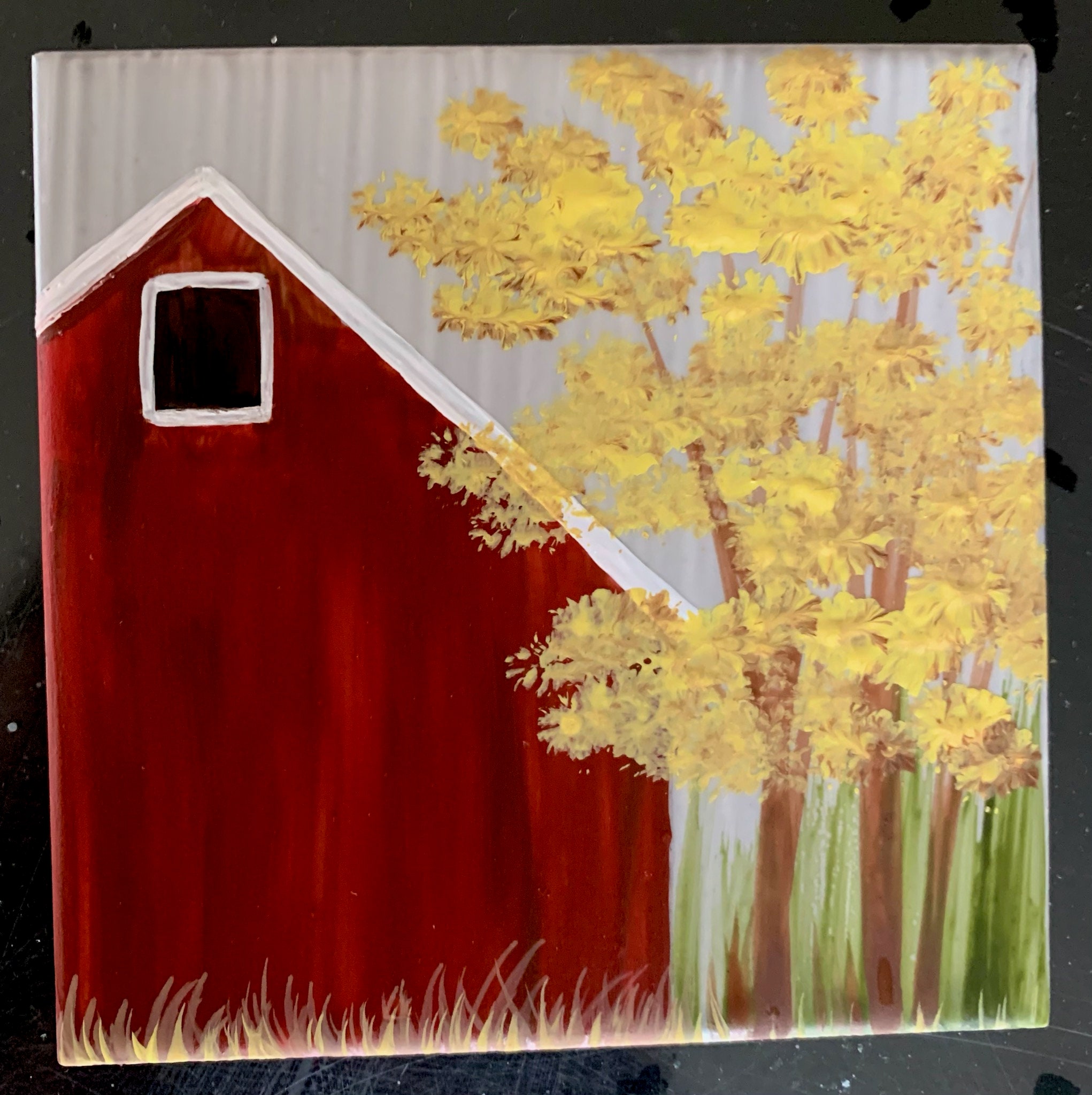 Red Barn Hand Painted Ceramic Tile/ Ornament/ Wall Art/ Home | Etsy