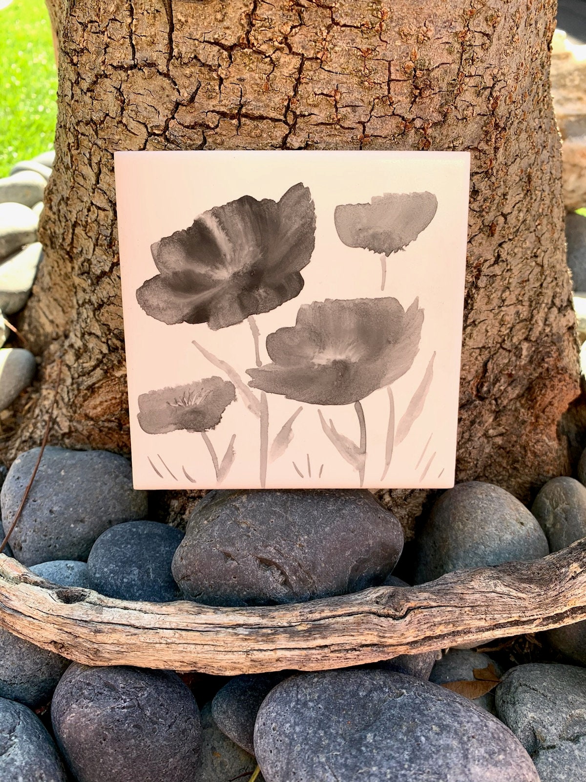 Amapola Bouquet Hand Painted Ceramic Tile/ Ornament/ Wall Art/ Home ...