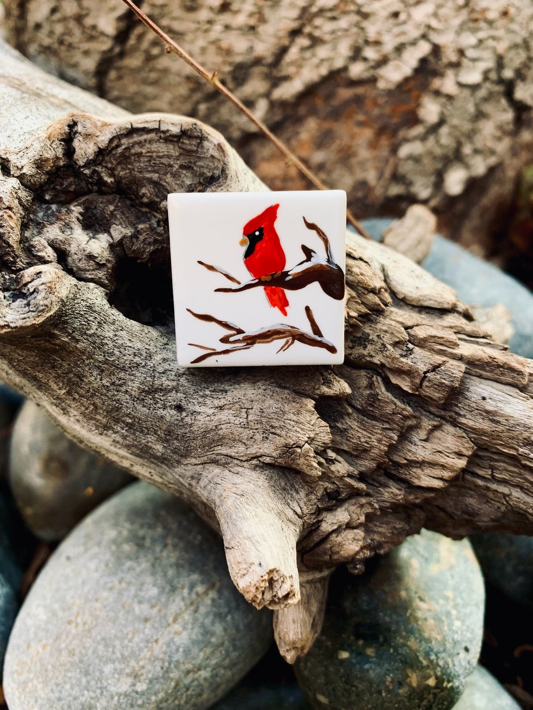 Mini Cardinal Hand Painted Ceramic Tile/ Ornament/ Magnet - Etsy