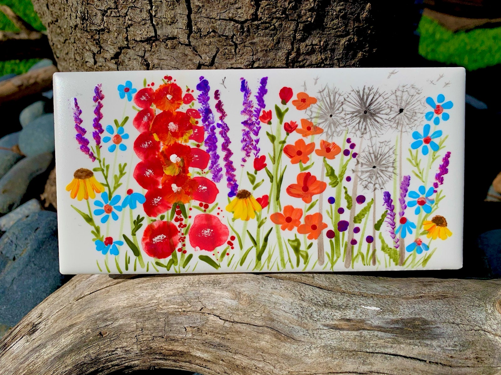 Wildflower Garden Hand Painted Ceramic Tile/ Wall Art/ Home Decor - Etsy