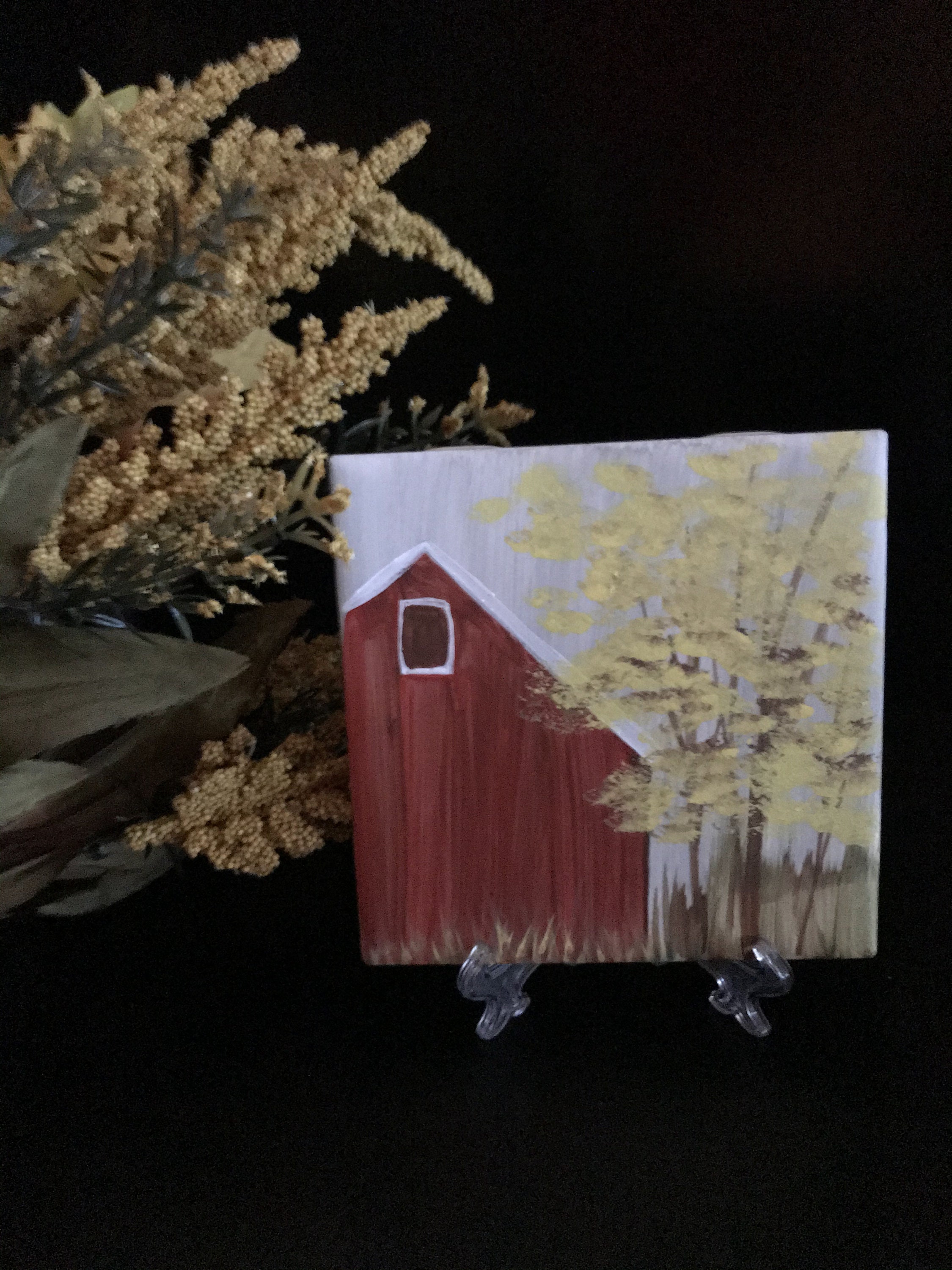 Red Barn Hand Painted Ceramic Tile/ Ornament/ Wall Art/ Home | Etsy