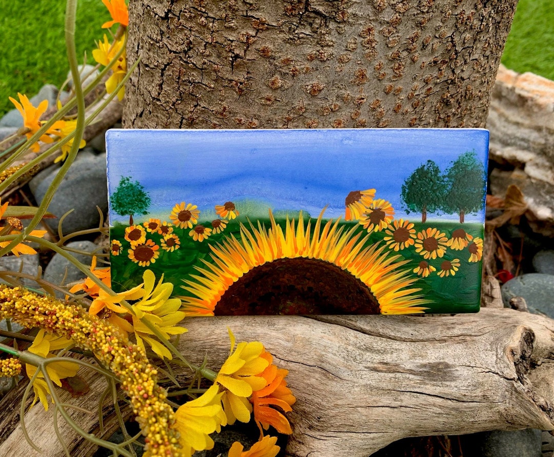 Summertime Sunflowers Hand Painted Ceramic Tile/ Wall Art/ Home Decor ...