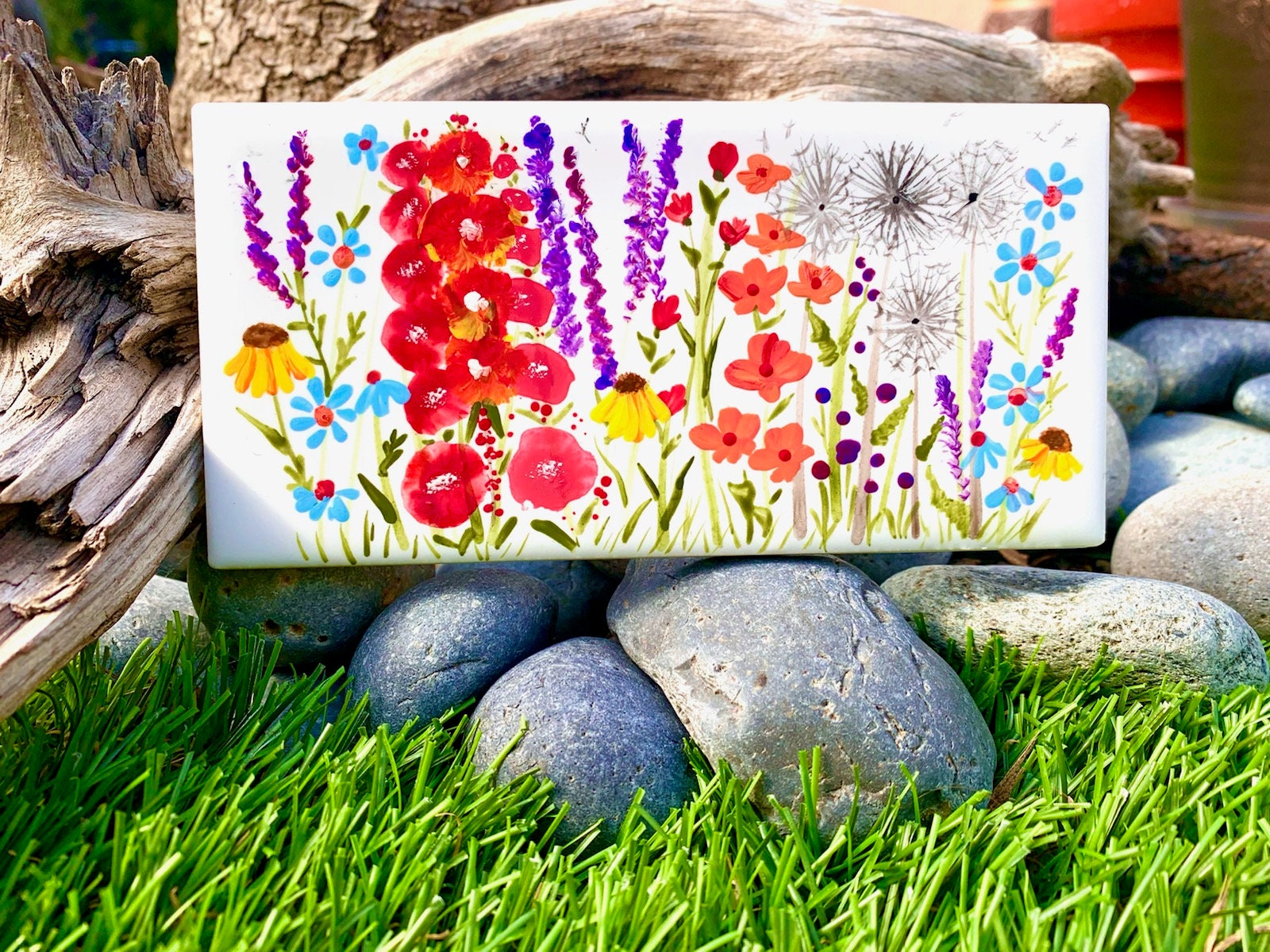 Wildflower Garden Hand Painted Ceramic Tile/ Wall Art/ Home Decor - Etsy