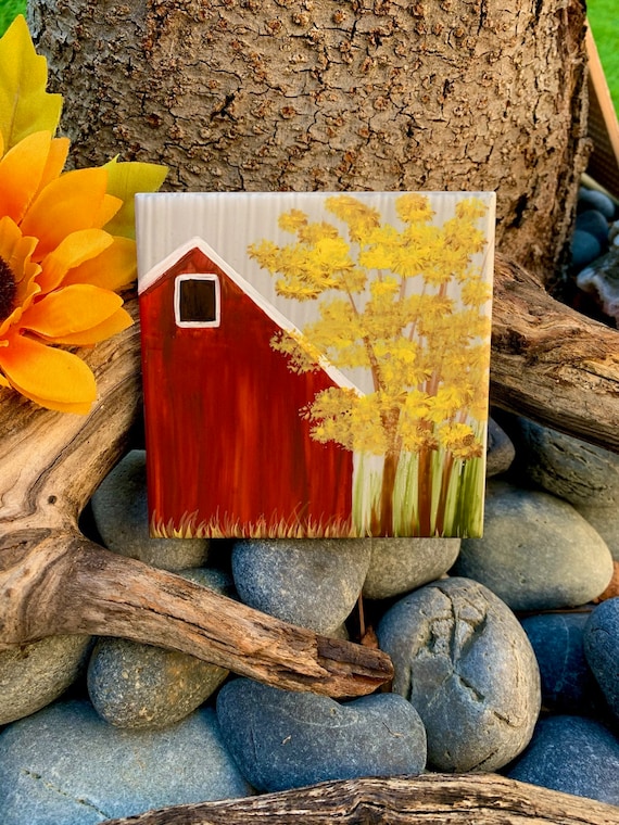 Red Barn Hand Painted Ceramic Tile/ Ornament/ Wall Art/ Home | Etsy