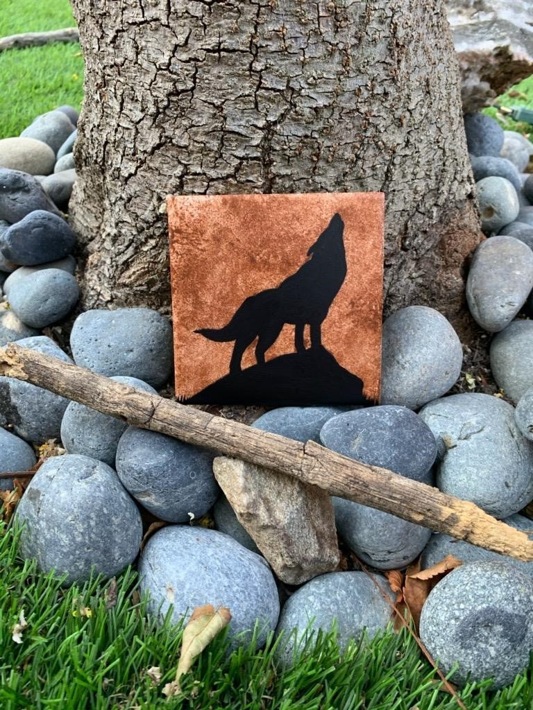 Howling Wolf Silhouette Hand Painted Ceramic Tile/ Ornament/ Wall Art ...