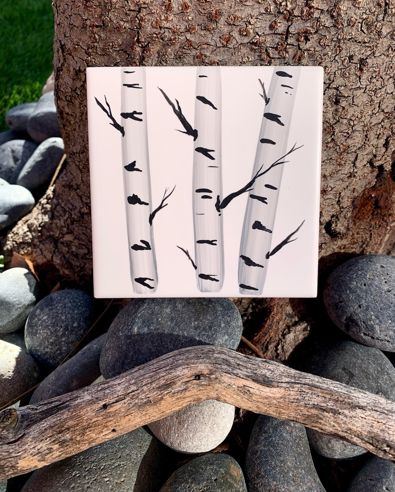 Birch Trees Hand Painted Ceramic Tile/ Ornament/ Wall Art/ | Etsy