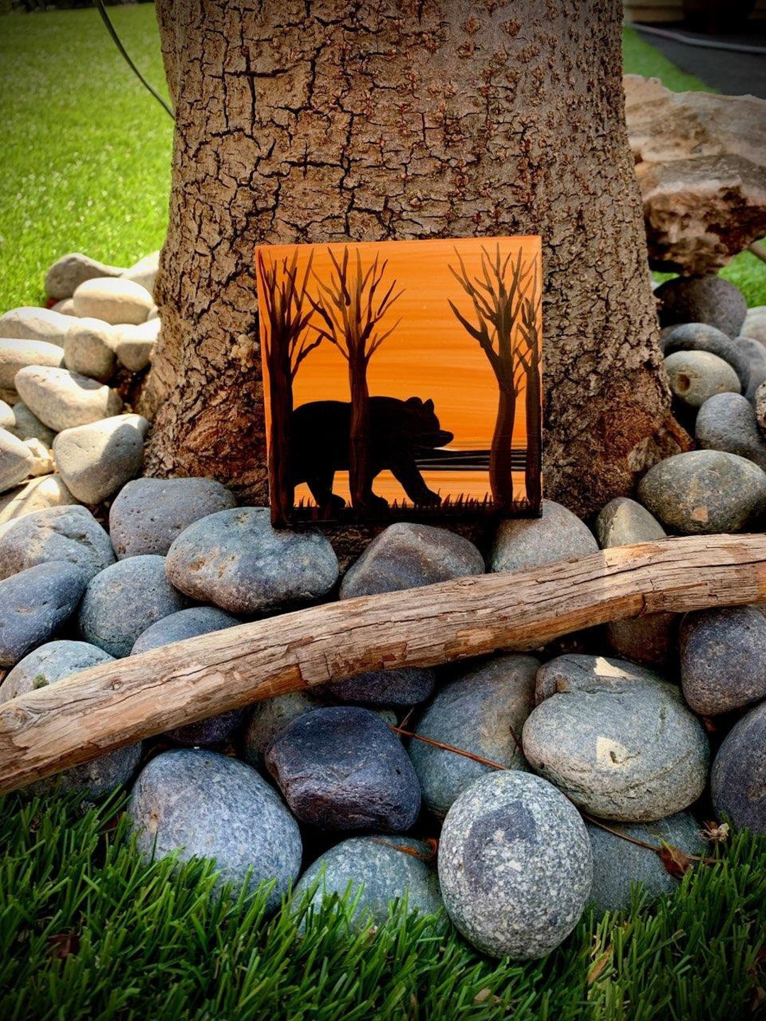 Strolling Bear Hand Painted Ceramic Tile/ Ornament/ Wall Art/ Home ...
