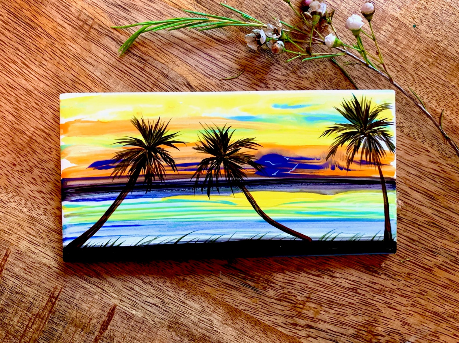 Vibrant Tropics in Spring Hand Painted Ceramic Tile/ Wall Art/ Home ...