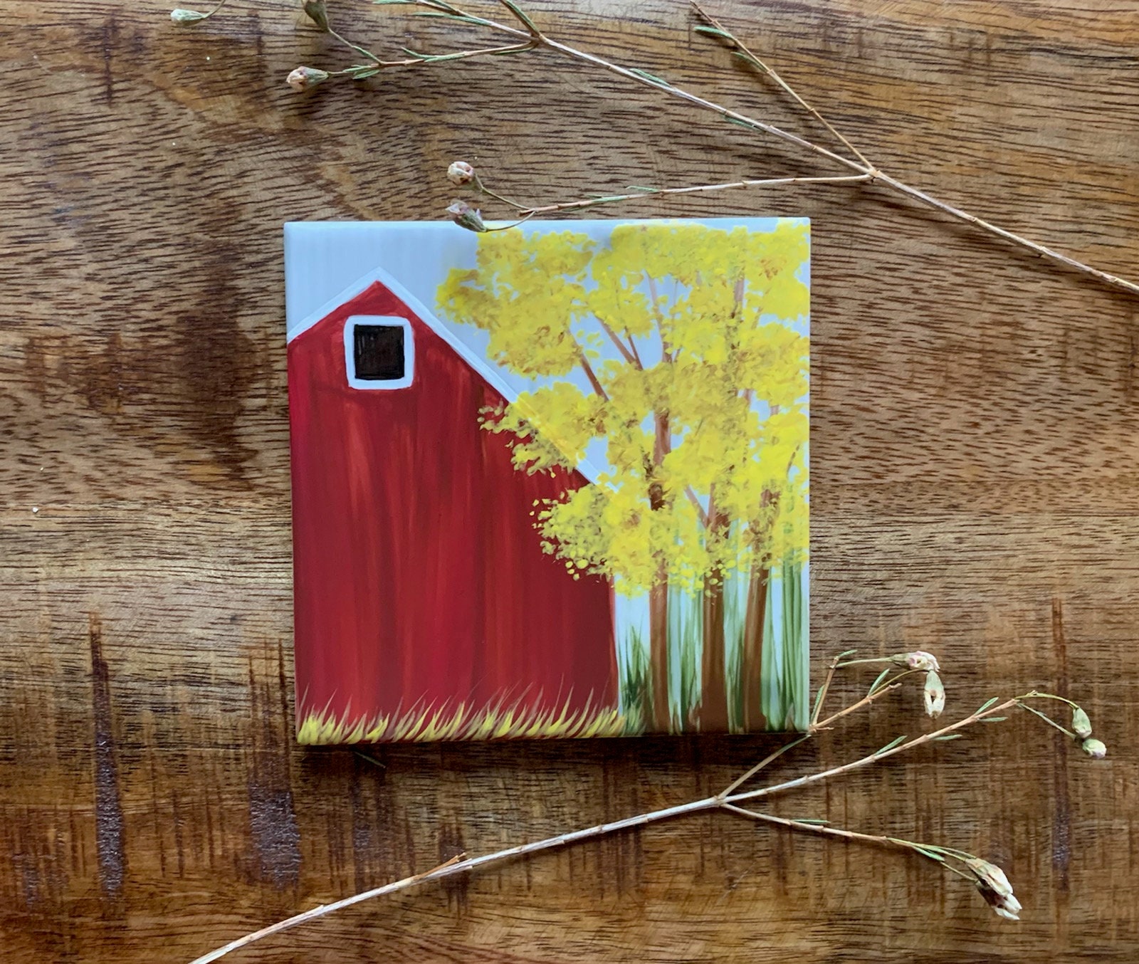 Red Barn Hand Painted Ceramic Tile/ Ornament/ Wall Art/ Home Decor - Etsy